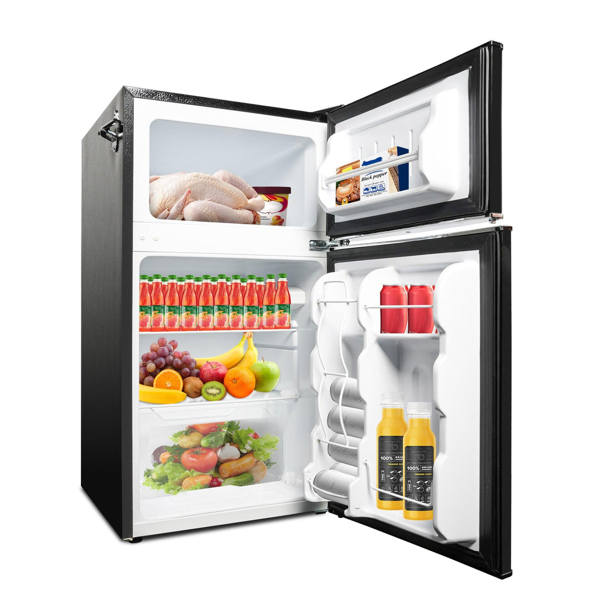 3.2 Cu.ft Double Door Small Refrigerator with Freezer, Black Mini Frid ...