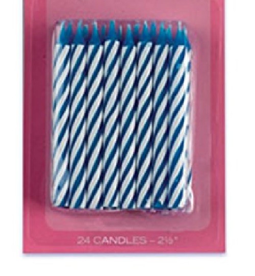 2.5" Blue Color Striped Birthday Candle, 1 pack of 24 candles ...
