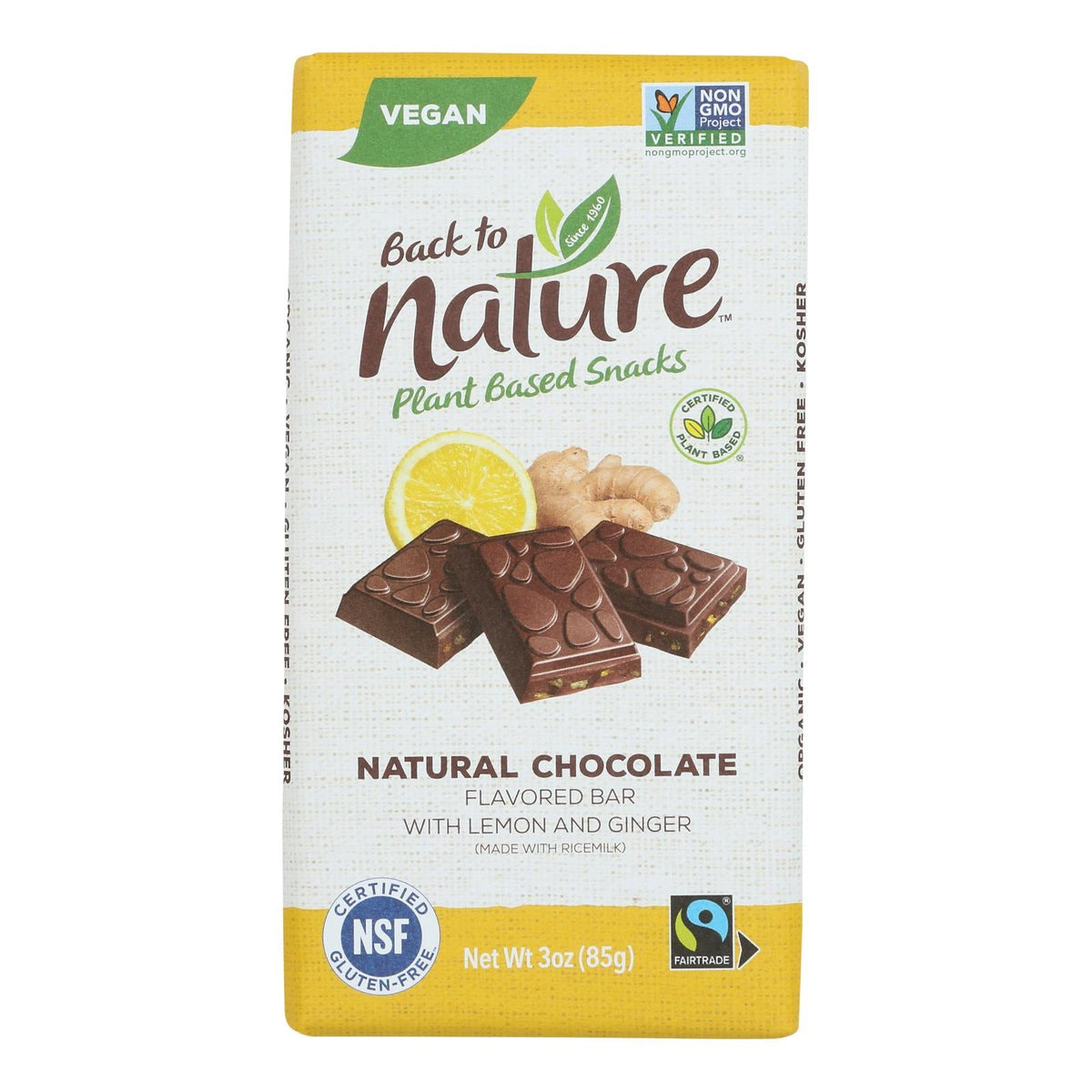 Back to Nature Lemon Ginger Chocolate Bar - 3 Oz — Specialty Food Source