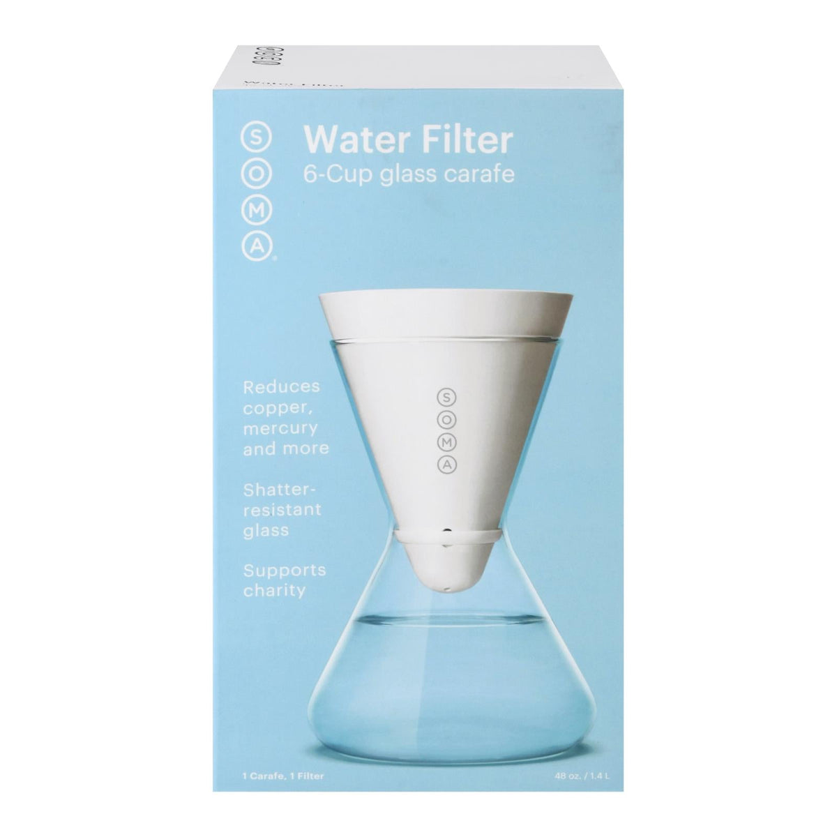 Soma Glass Water Carafe - 6-Cup Pitcher for Pure Hydration, 48 oz (Pac ...