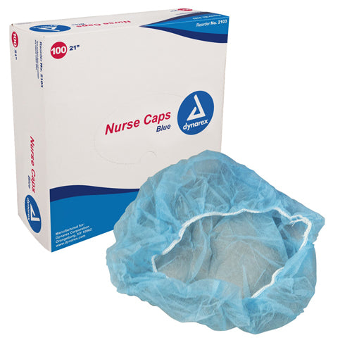 Blue Surgical Caps 21 Inch - Bx/100 - Spunbond Polypropylene, Soft Ela ...