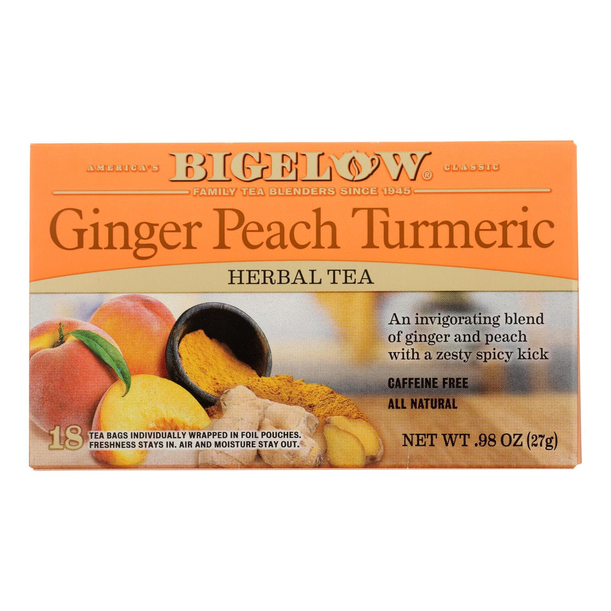 Bigelow Ginger Peach Turmeric Herbal Tea (Pack of 6 - 18 Tea Bags ...