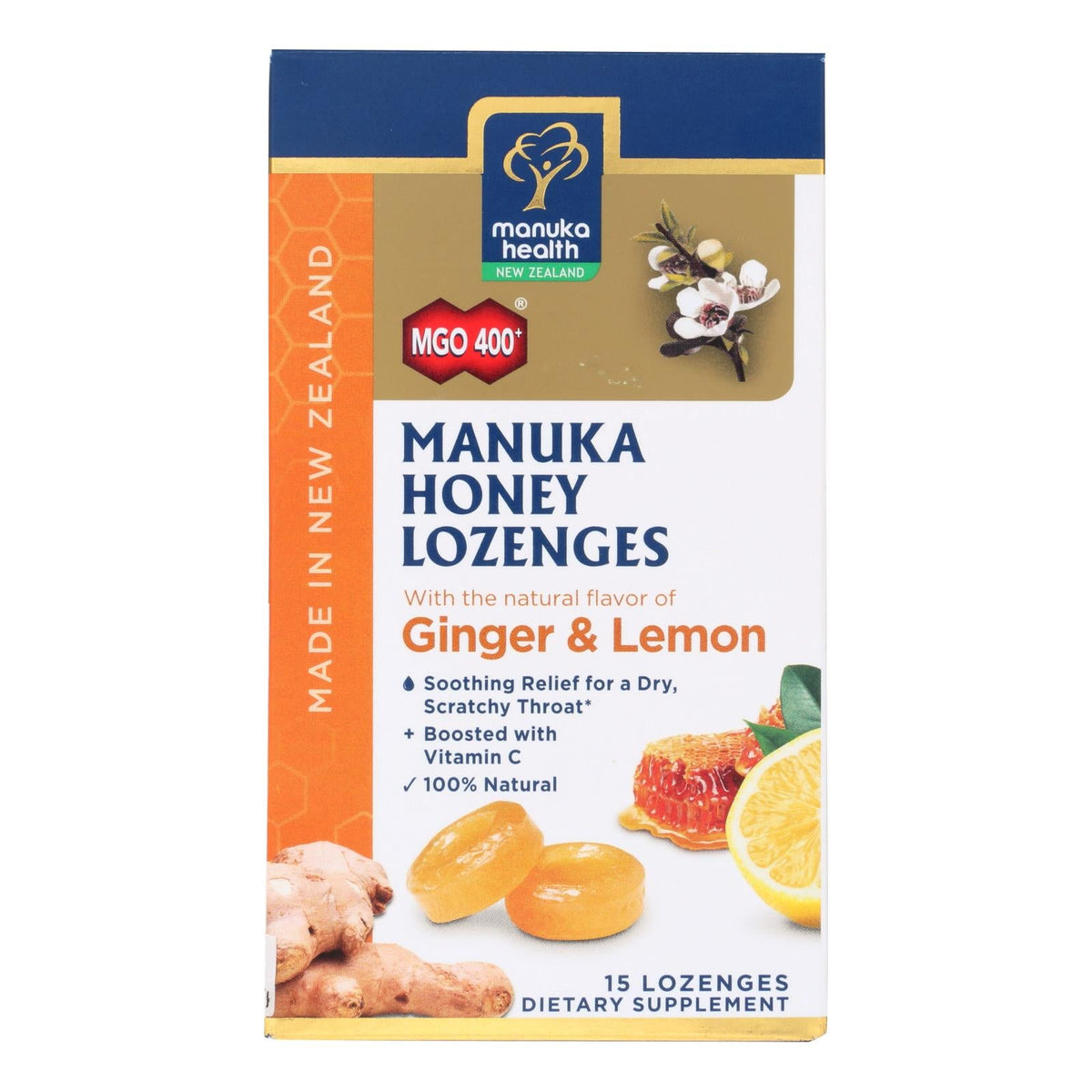 Manuka Health MGO 400+ Manuka Honey Lozenges with Lemon and Ginger (15 ...