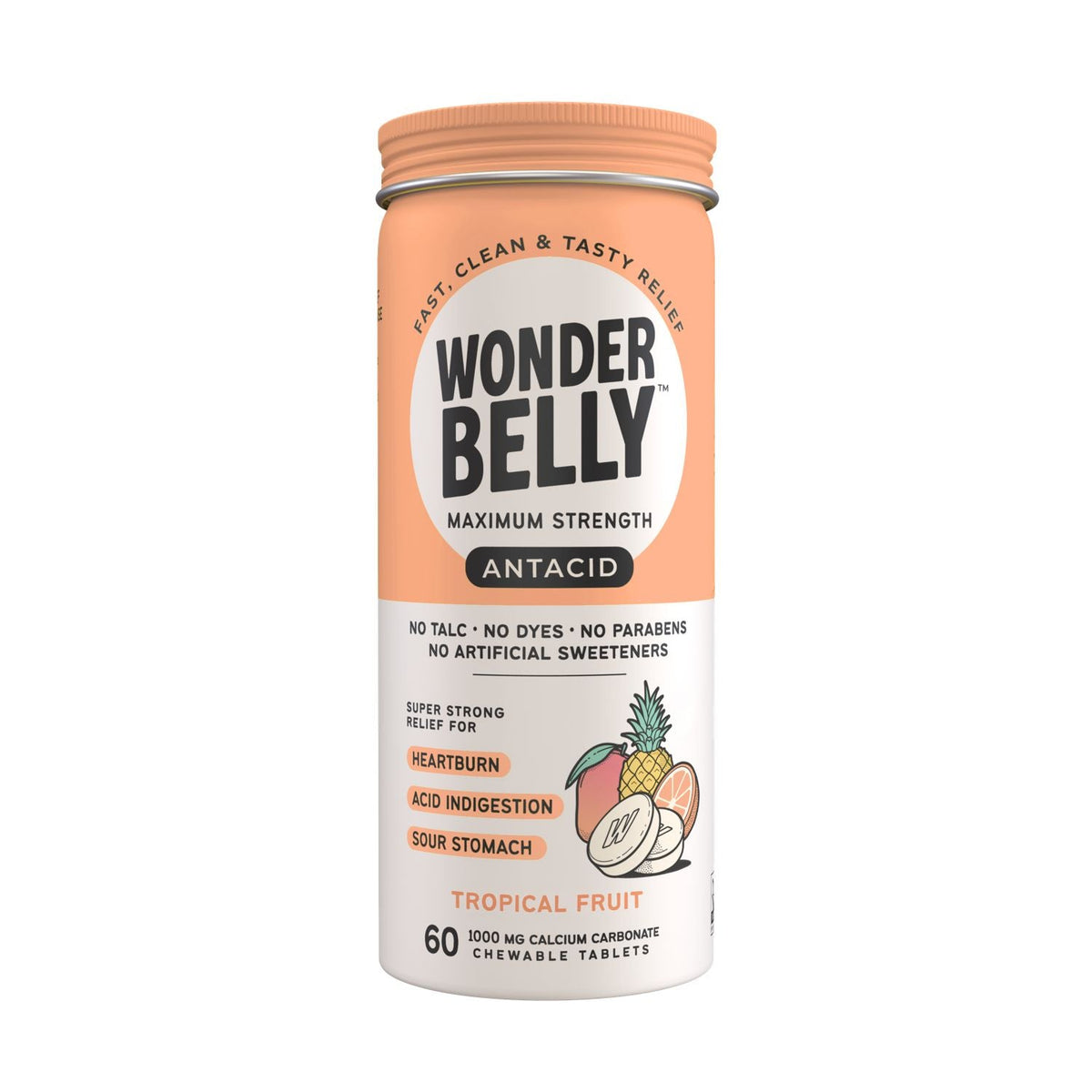 Wonder Belly Chewable Tablets, Tropical Fruit, 60 Count (Pack of 4 ...