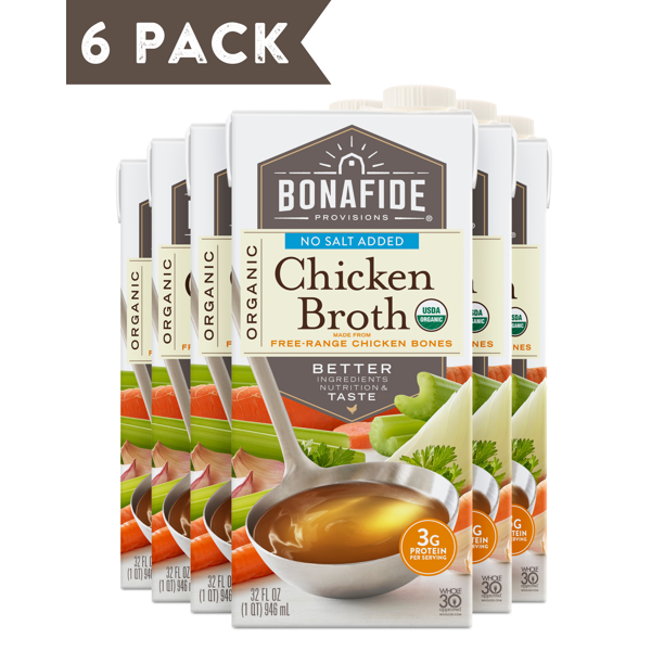Bonafide Provisions No Salt Chicken Broth (Pack of 6 - 32 Fl Oz ...