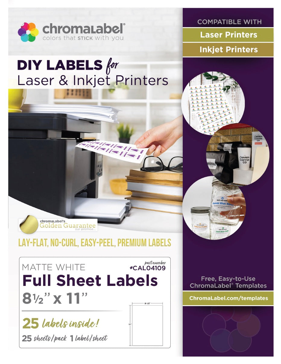 Full Sheet Printable Labels, 8.5 x 11 Inch, 25/Pack — Specialty Food Source
