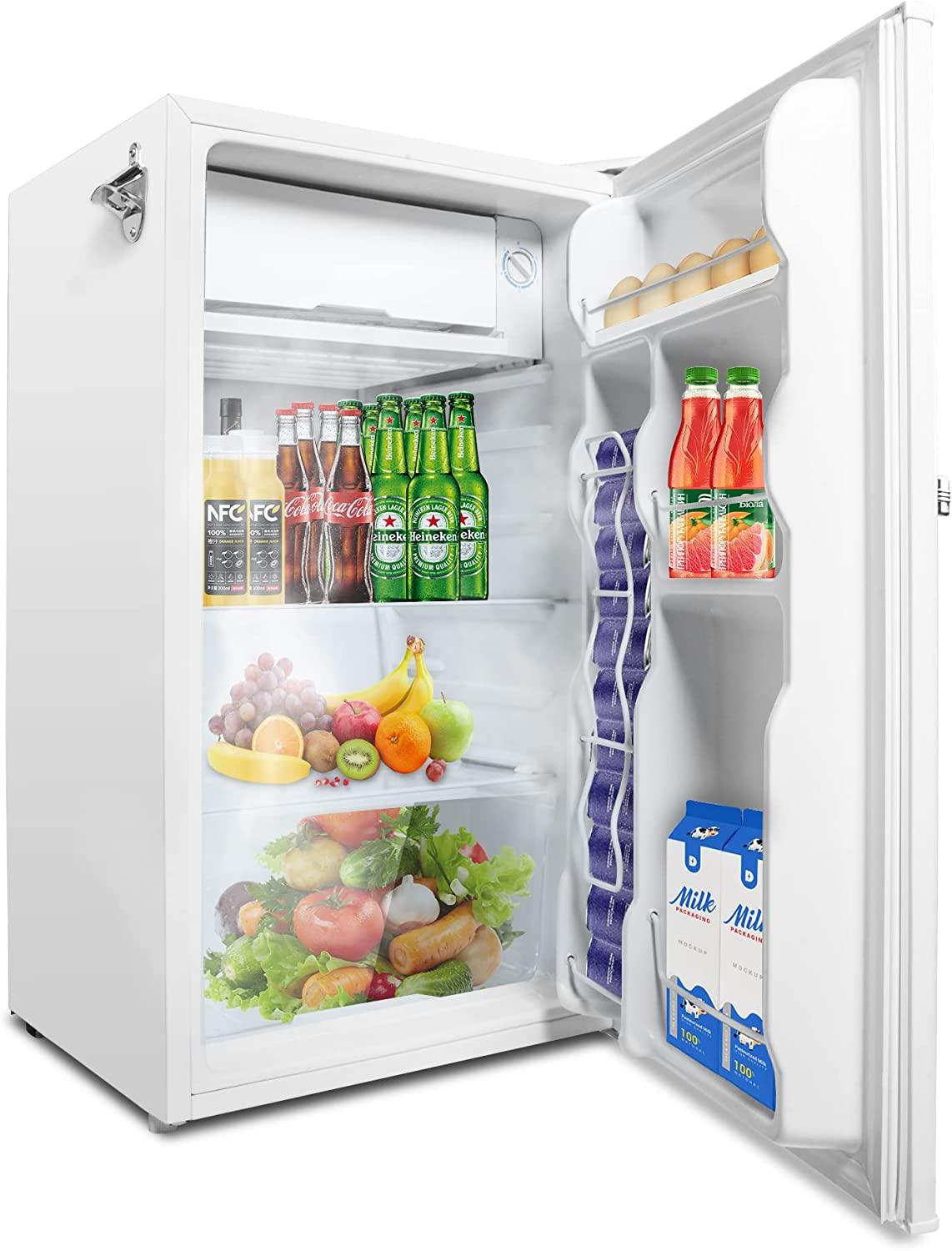 3.2 Cu.ft Compact Fridge with Freezer, White Single Door Mini Refriger ...