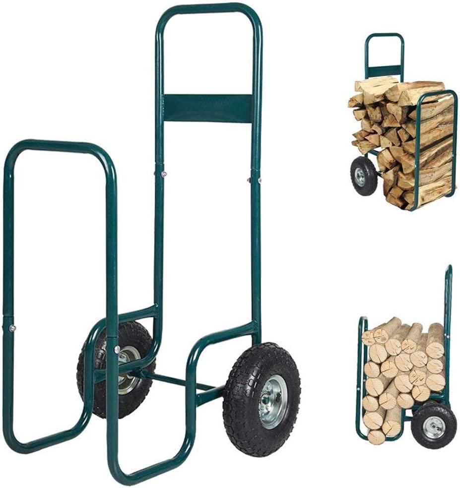 Rolling Wheeled Firewood Log Cart Portable Log Rack with Wheels for Ba ...