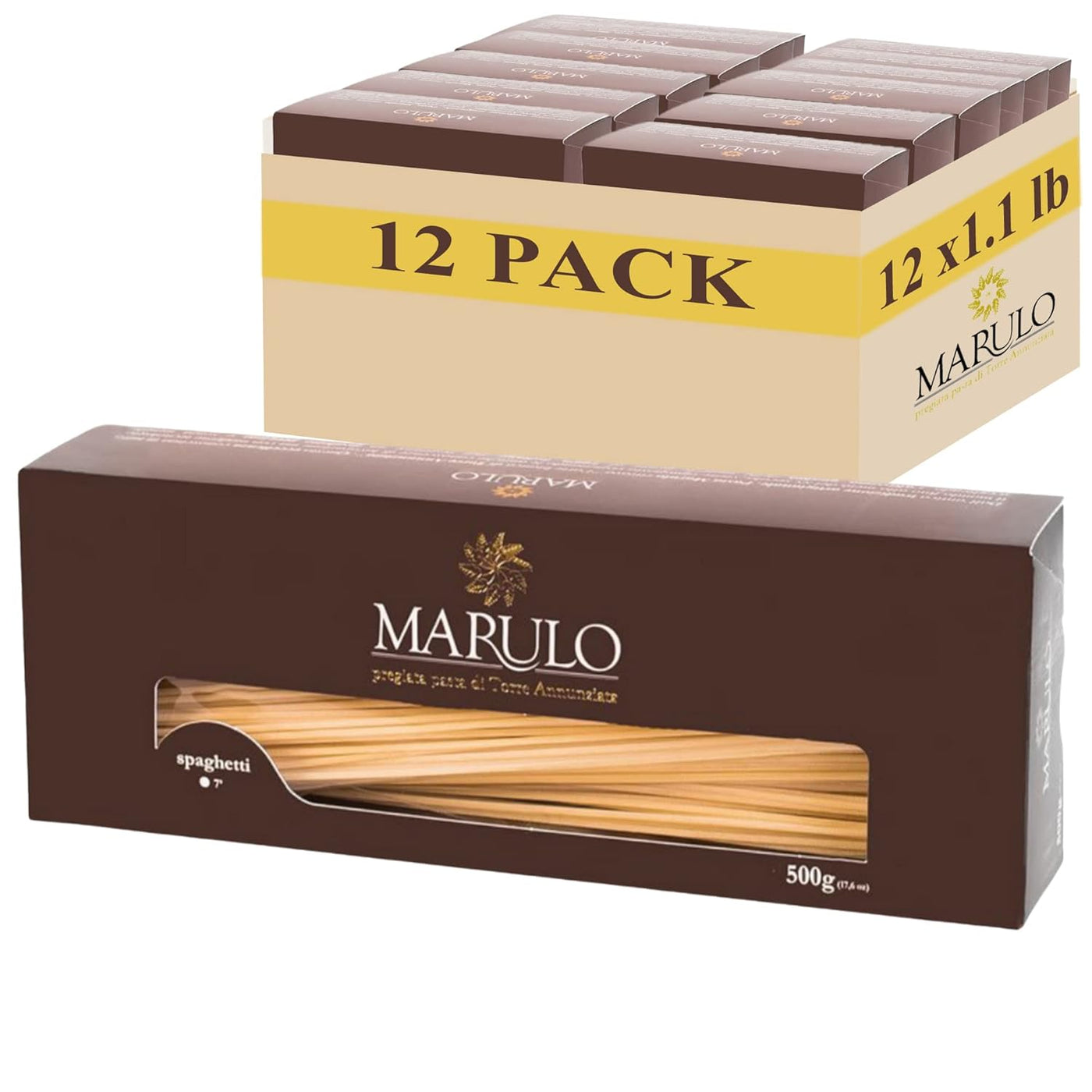Marulo, Spaghetti Pasta, Artisan Bronze Die-Cut Pasta, 12 Pack x 1.1 l ...