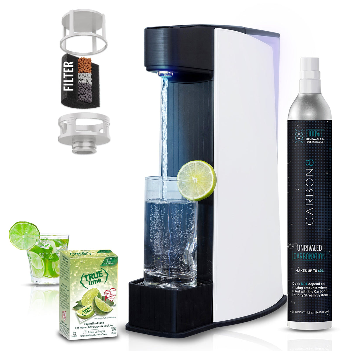 Carbon8 Kit - One Touch Sparkling Water Maker + Filter & Lemon8 + Co2 — Specialty Food Source