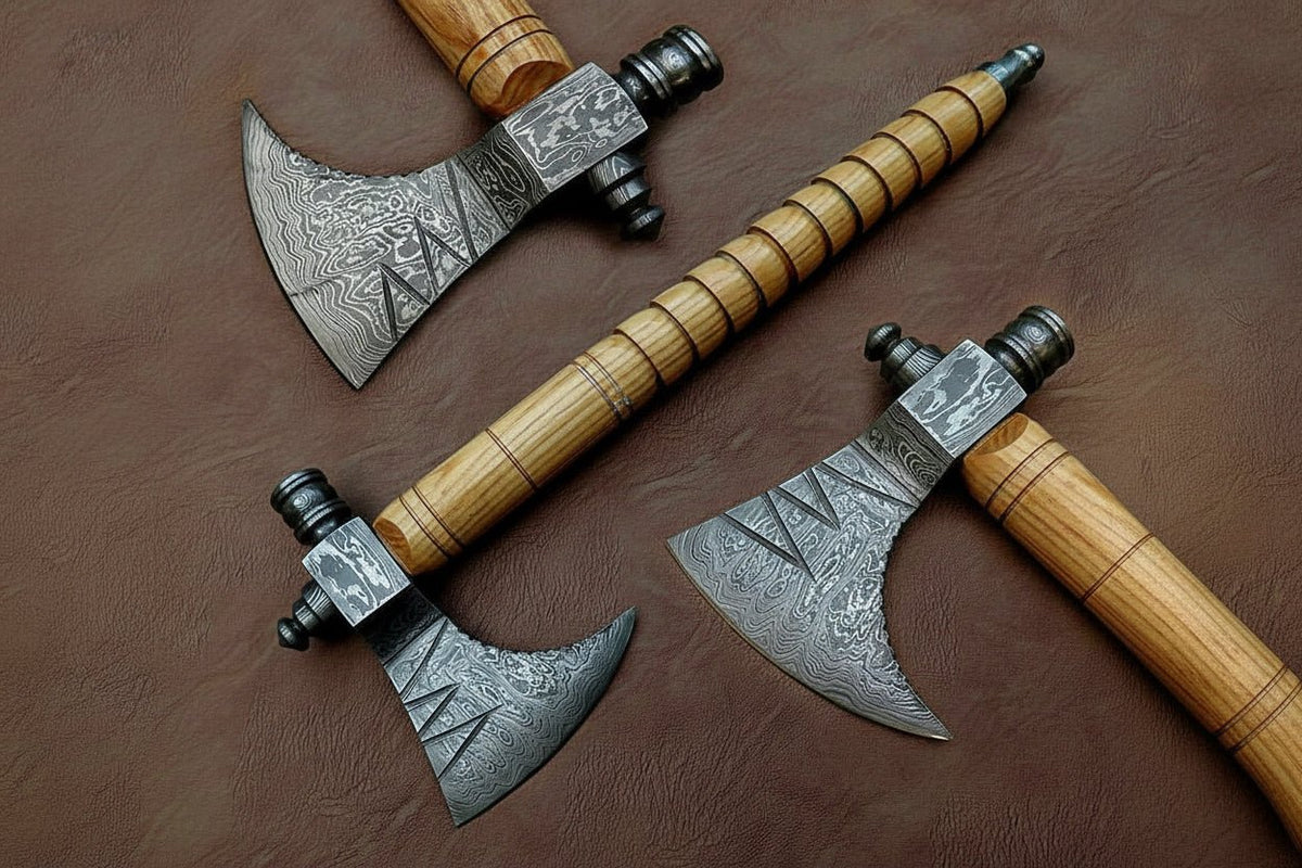 Damascus Pipe Axe 19 Inch Ash Wood Handle | Hand Forged Tomahawk Smoki ...