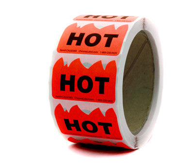 Flame-Shaped Hot Labels - 2" x 1-1/4" - 500/Roll — Specialty Food Source