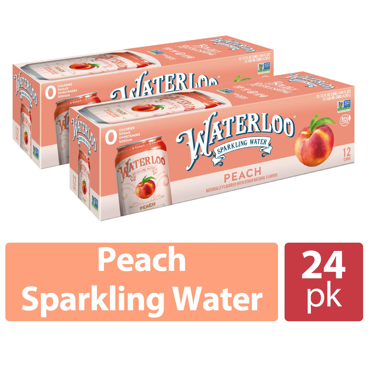 Waterloo Sparkling Water, Peach Flavor - Case of 3, 8 oz. Bottles ...