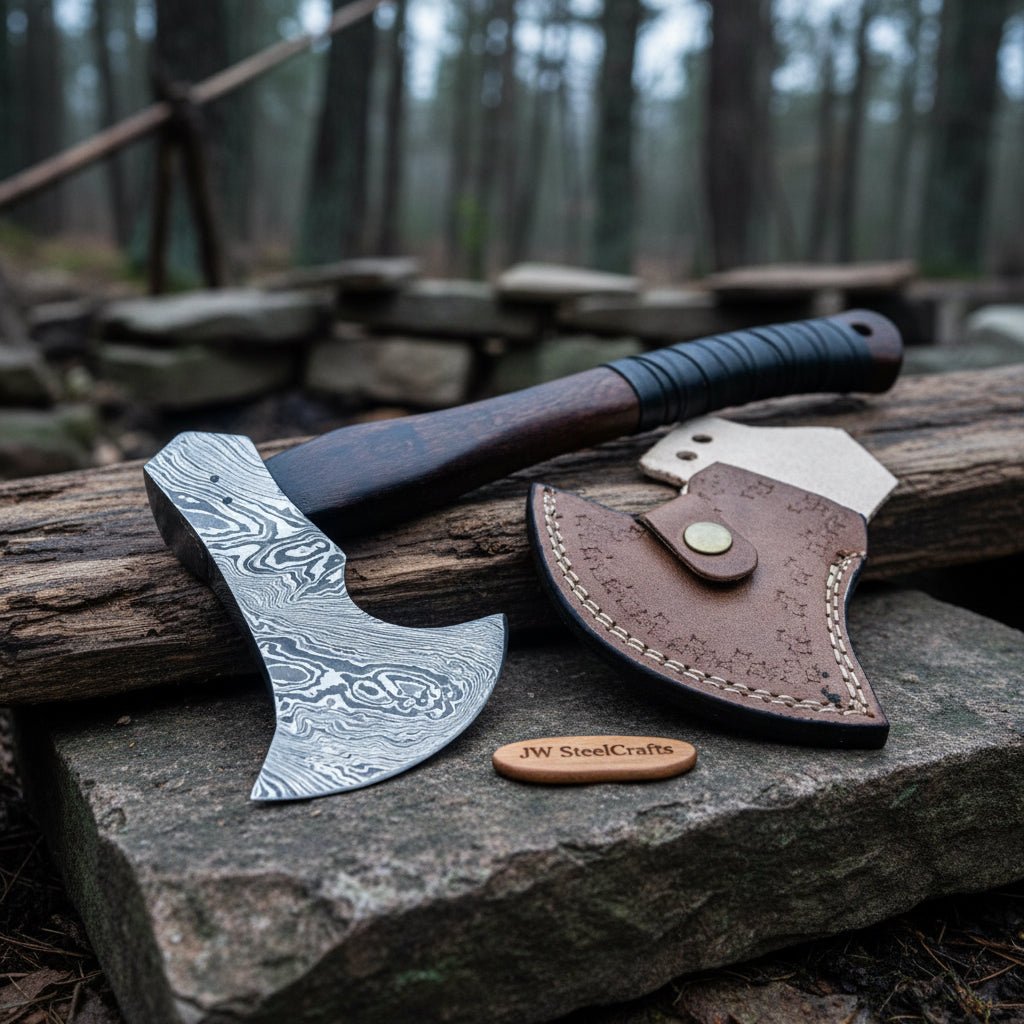 Hand Forged Damascus Steel Hatchet Hawks Tomahawk Axe Rose Wood ...