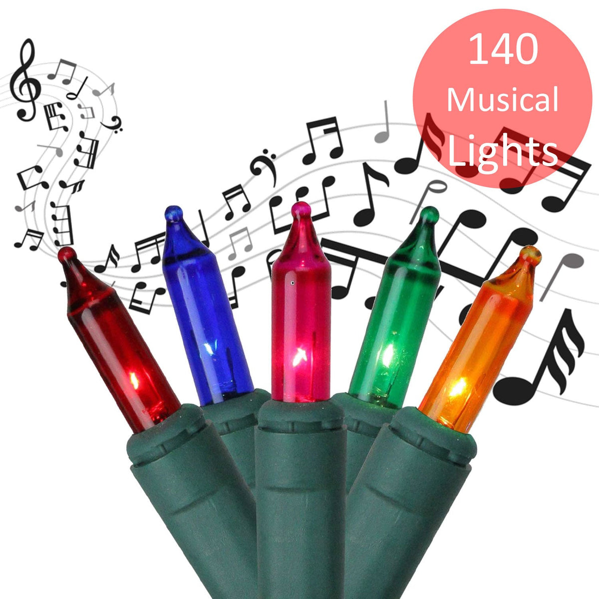 Premius Indoor Musical Chasing Mini Light Set, 140 Bulbs, Multi-Color ...