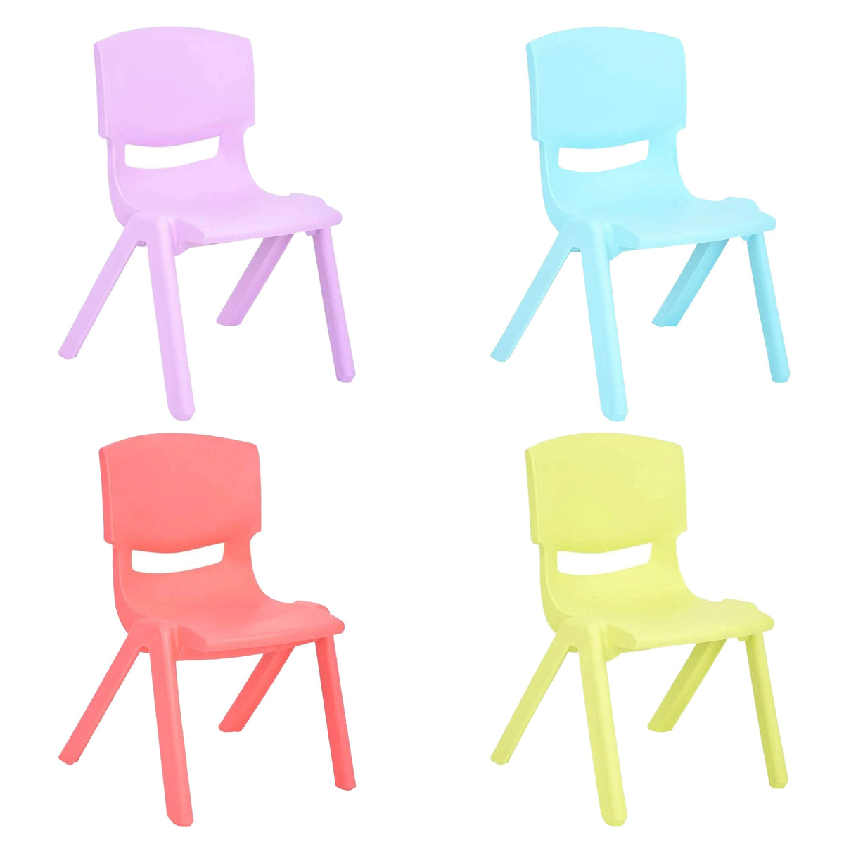 JOON Stackable Plastic Kids Learning Chairs Set, Lilac-Baby Blue-Coral ...