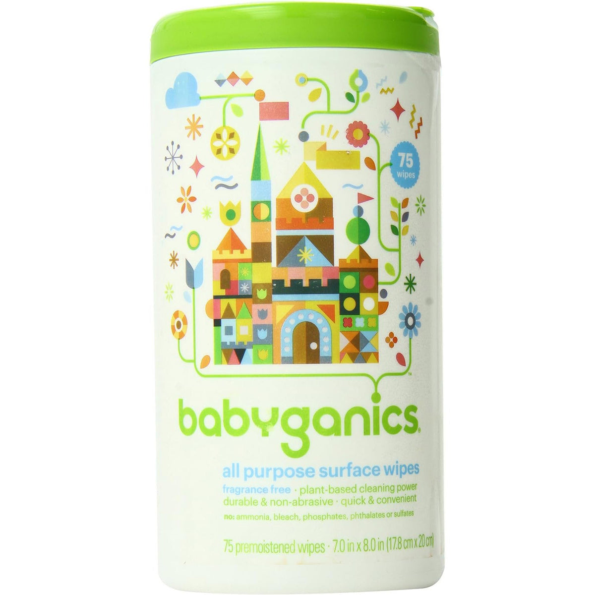 Babyganics All-Purpose Surface Wipes, Fragrance Free, 75 Count Caniste ...