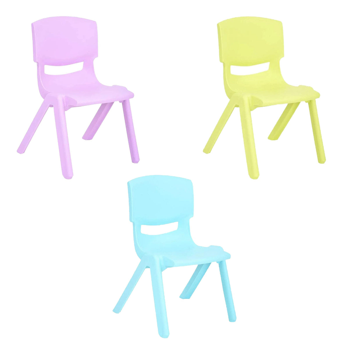 JOON Stackable Plastic Kids Learning Chairs Set, Lilac-Lime-Baby Blue ...