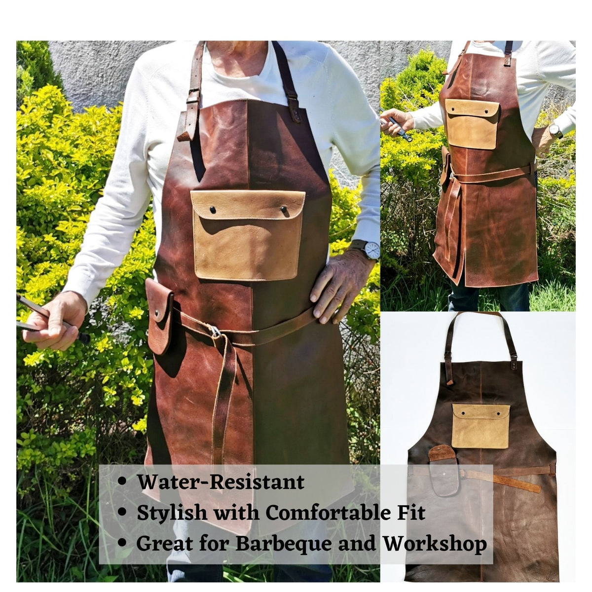 ELW Full Grain Leather Apron-Chest Pouch with Side Pocket, BBQ Apron ...